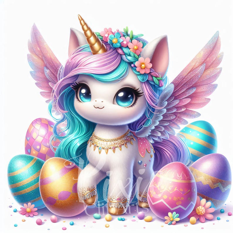 Easter Unicorn Clipart | Set of 8 High Quality 300 DPI JPEG Watercolor ...
