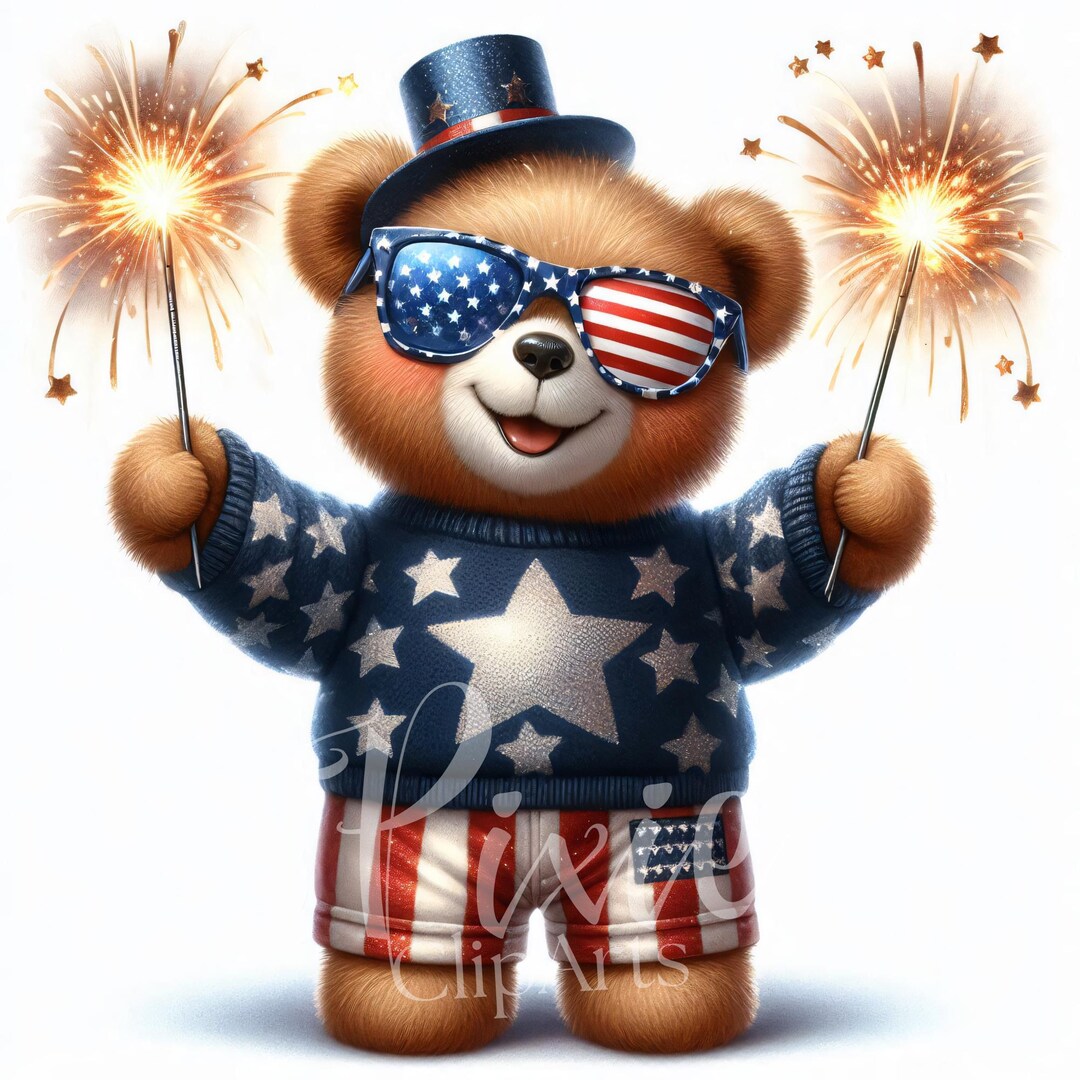 4th of July Patriotic Teddy Clipart | Teddy Bear Celebration | Set of ...