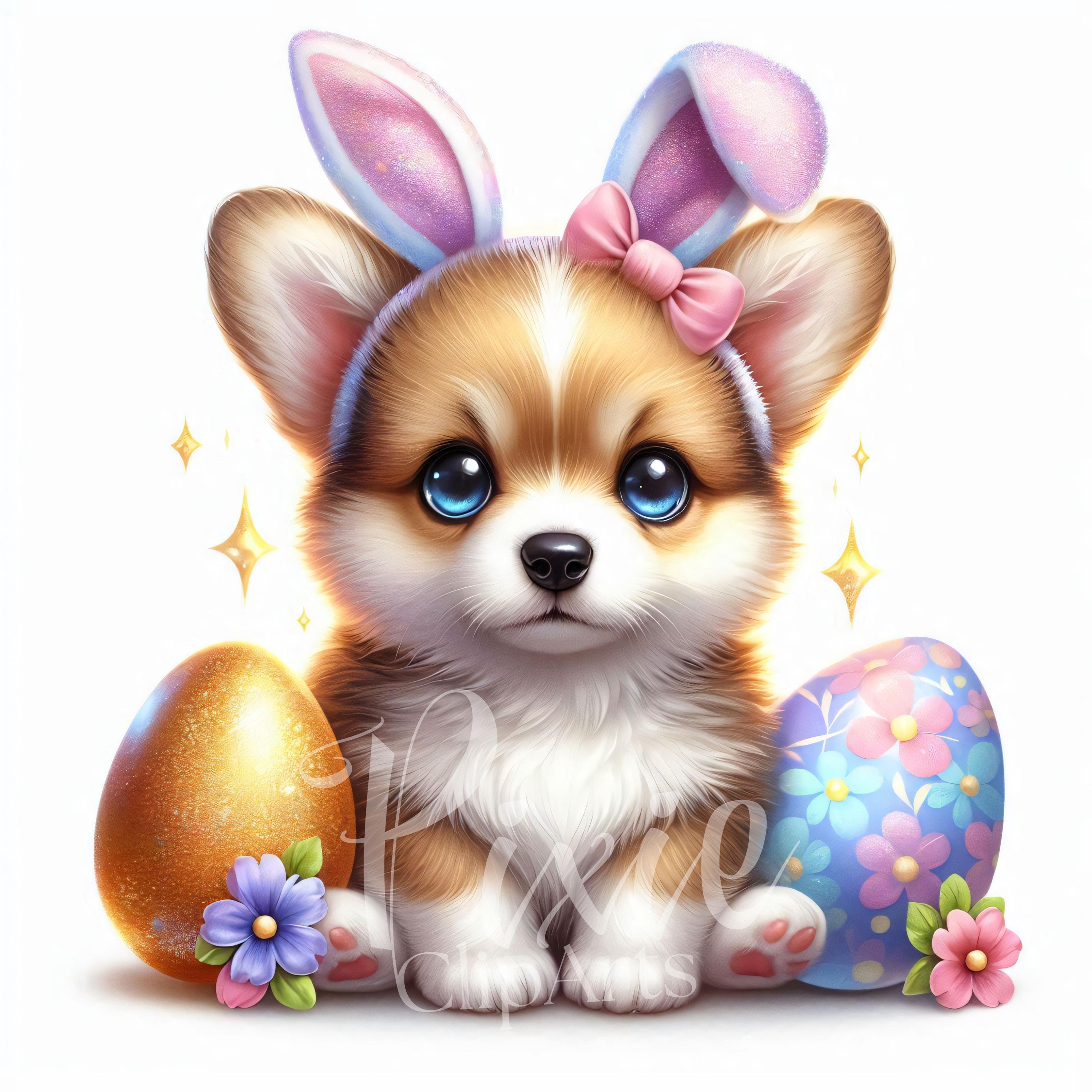 Easter Puppy Clipart | Spring Puppy on Bunny Ears Clipart | Set of 8 ...