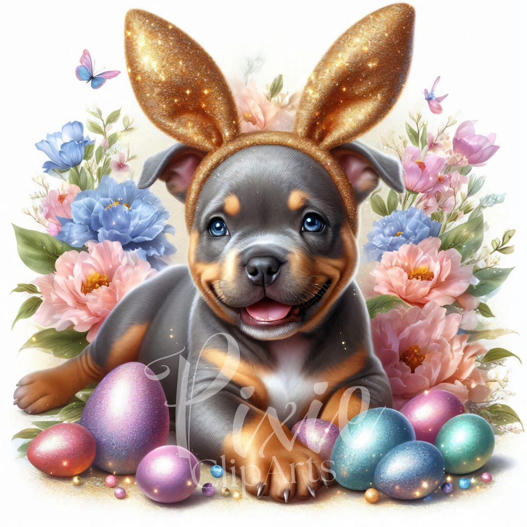 Easter Puppy Clipart | Spring Puppy on Bunny Ears Clipart | Set of 8 ...