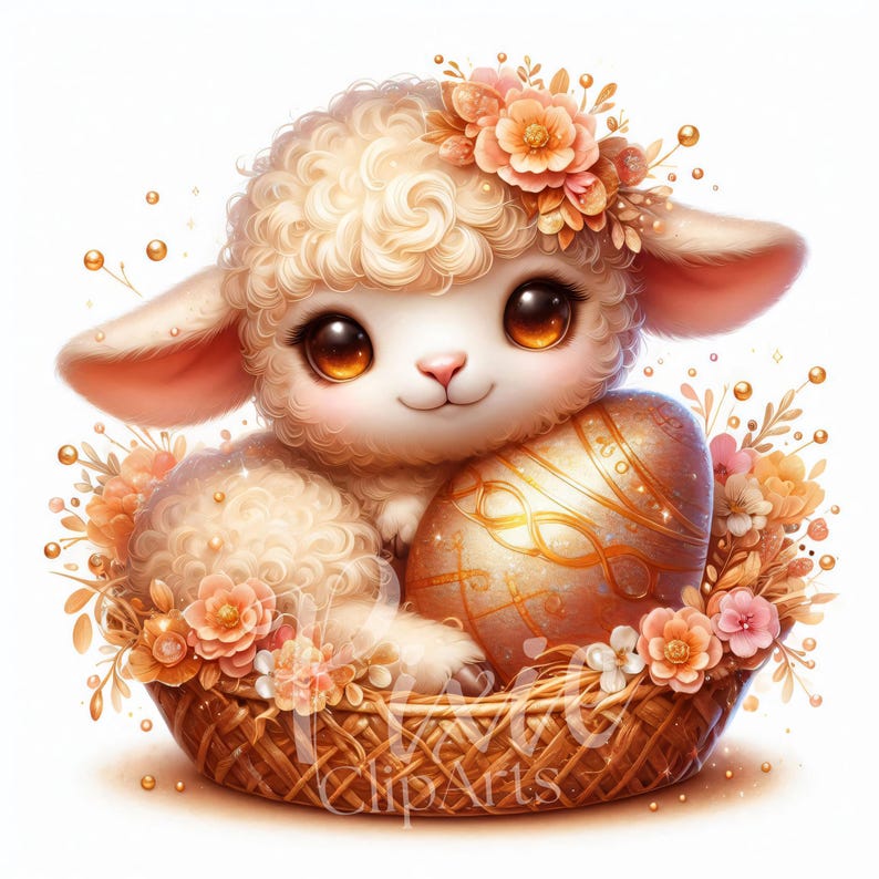 Golden Easter Lamb Clipart , Rustic Easter Lamb Clipart Set - 8 High ...
