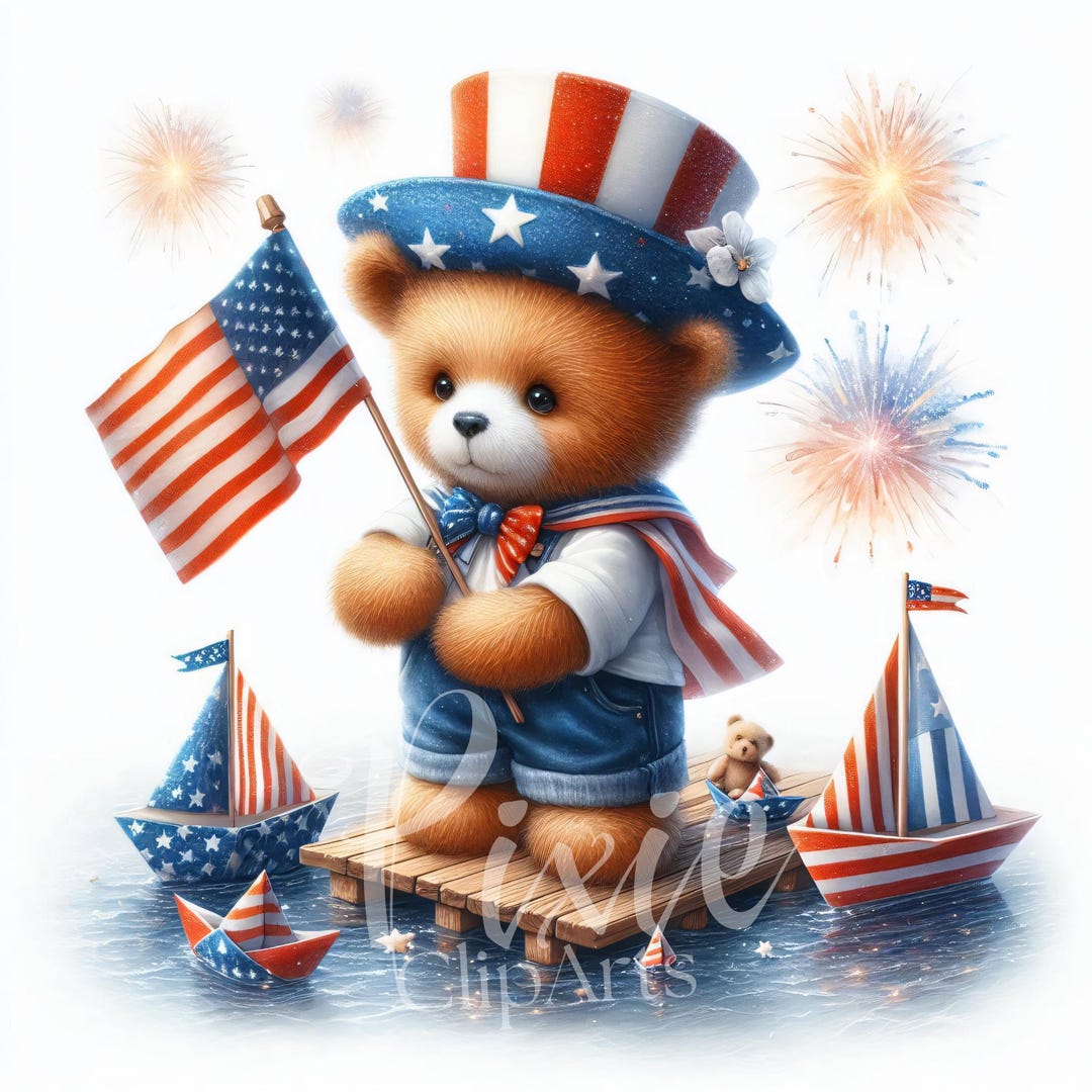 4th of July Patriotic Teddy Clipart | Teddy Bear Celebration | Set of ...