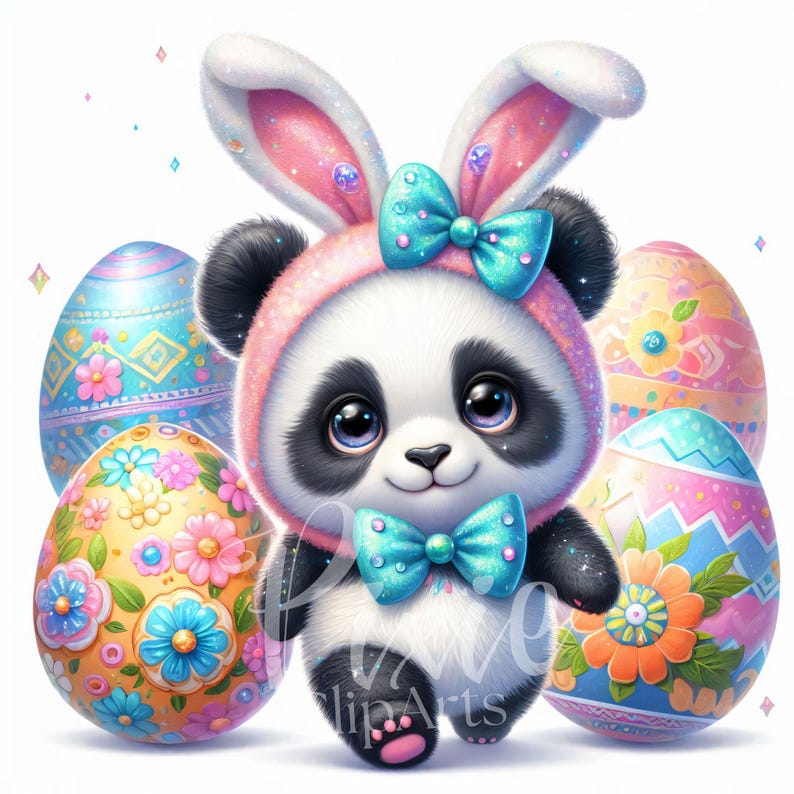 Easter Panda Clipart | Playful Spring Panda Clipart | Set of 8 High ...