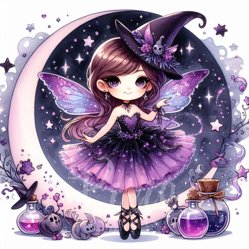 Halloween Fairy Clipart | Set of 10 High Quality 300DPI JPG, Midnight ...
