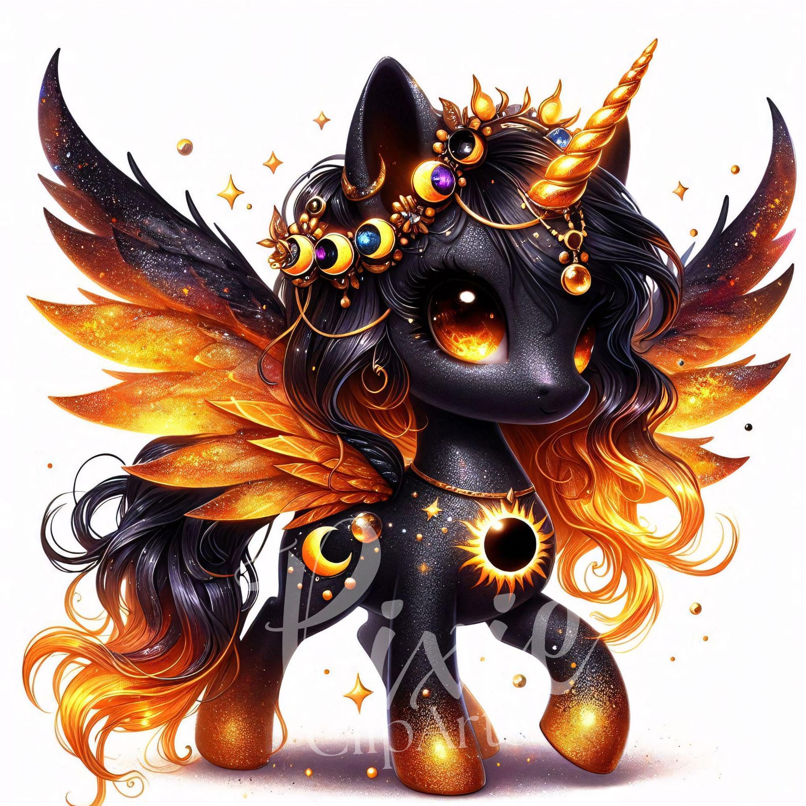 Magical Black Fairy Unicorn Clipart | Set of 10 High Quality 300DPI JPG, Obsidian Eclipse Black ...
