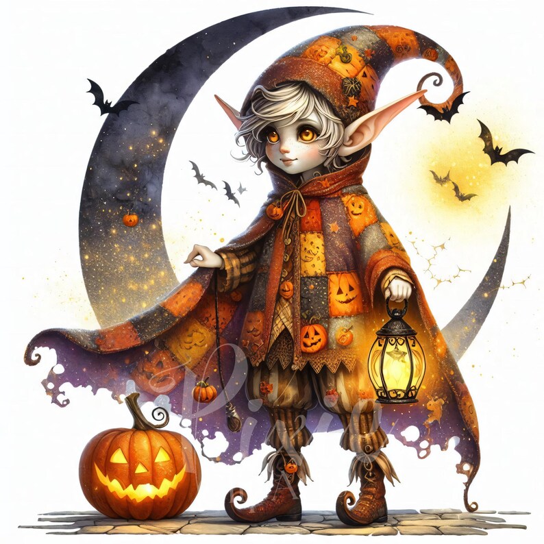 Halloween Elf Clipart | Set of 10 High Quality 300DPI JPG, Moonlit ...