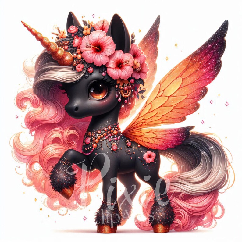 Black Fairy Unicorn Clipart | Set of 8 JPEG High Quality 300DPI JPEG ...