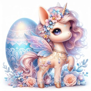 Easter Unicorn Clipart | Set of 8 High Quality 300 DPI JPEG Watercolor ...