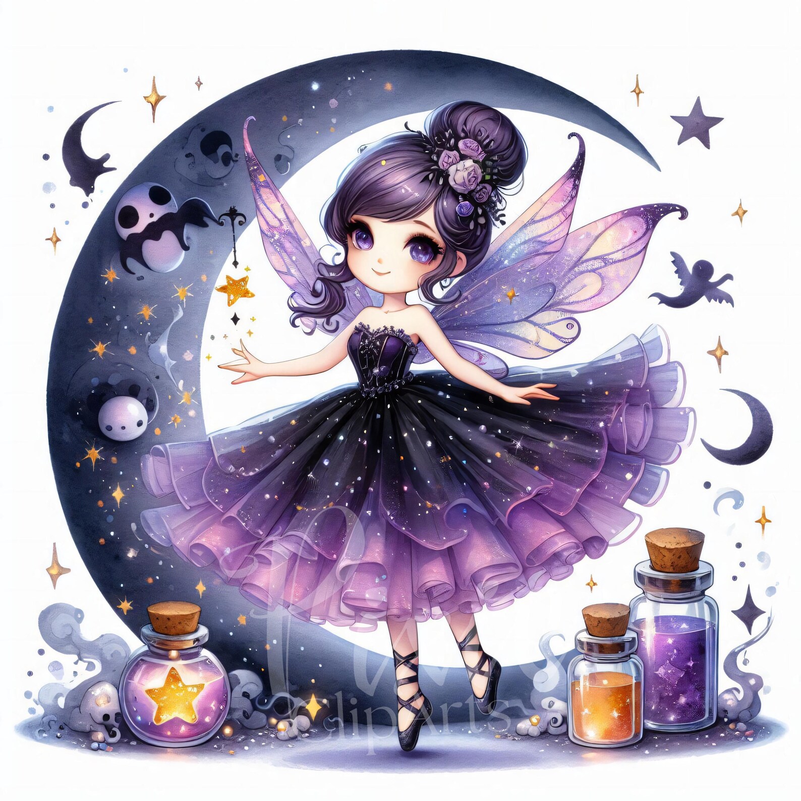 Halloween Fairy Clipart | Set of 10 High Quality 300DPI JPG, Midnight ...