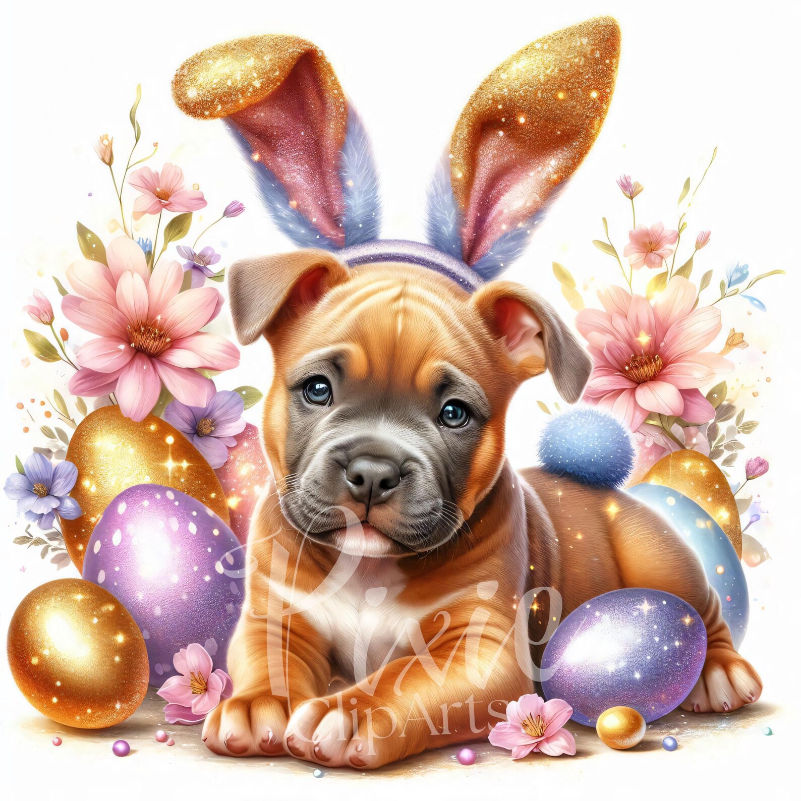 Easter Puppy Clipart | Spring Puppy on Bunny Ears Clipart | Set of 8 ...