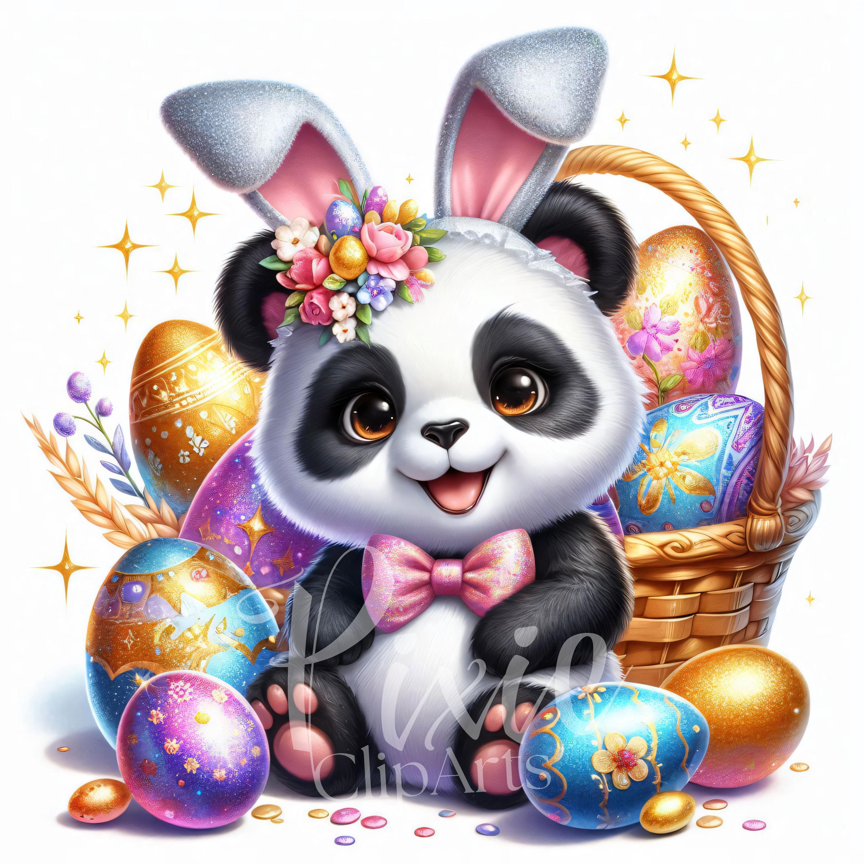 Easter Panda Clipart | Playful Spring Panda Clipart | Set of 8 High ...