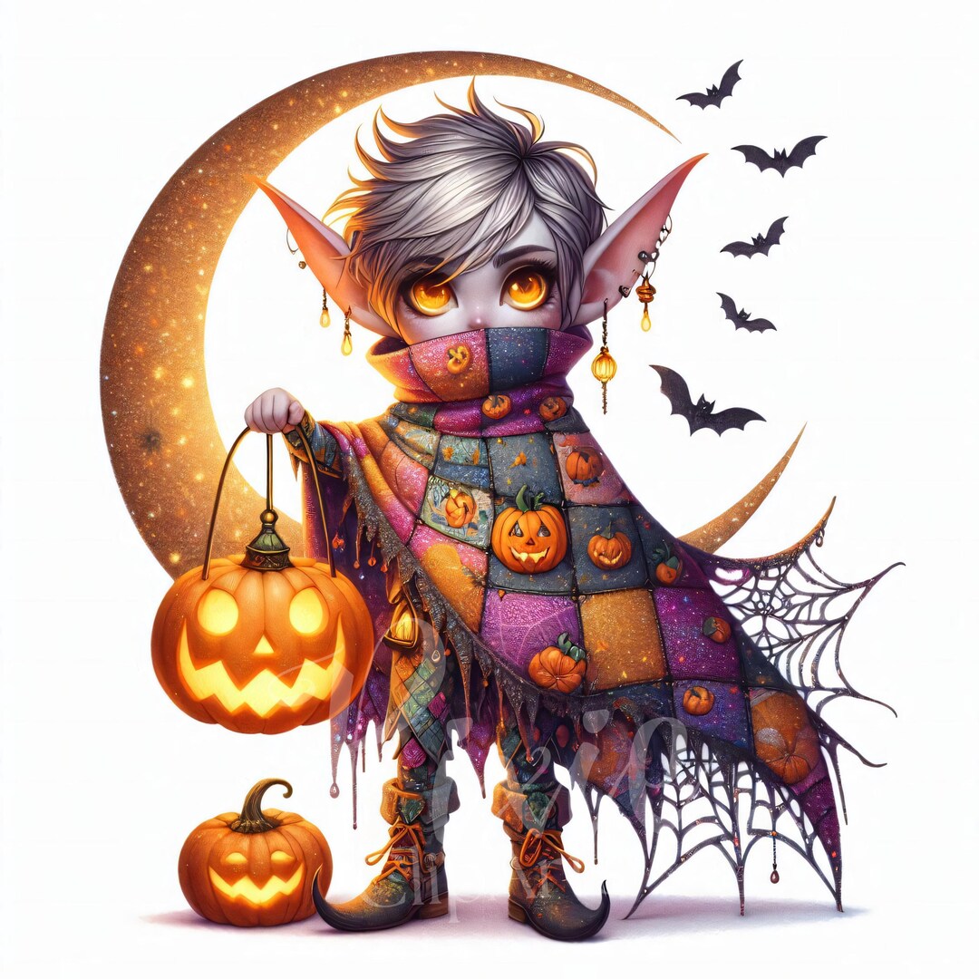 Halloween Elf Clipart | Set of 10 High Quality 300DPI JPG, Moonlit ...