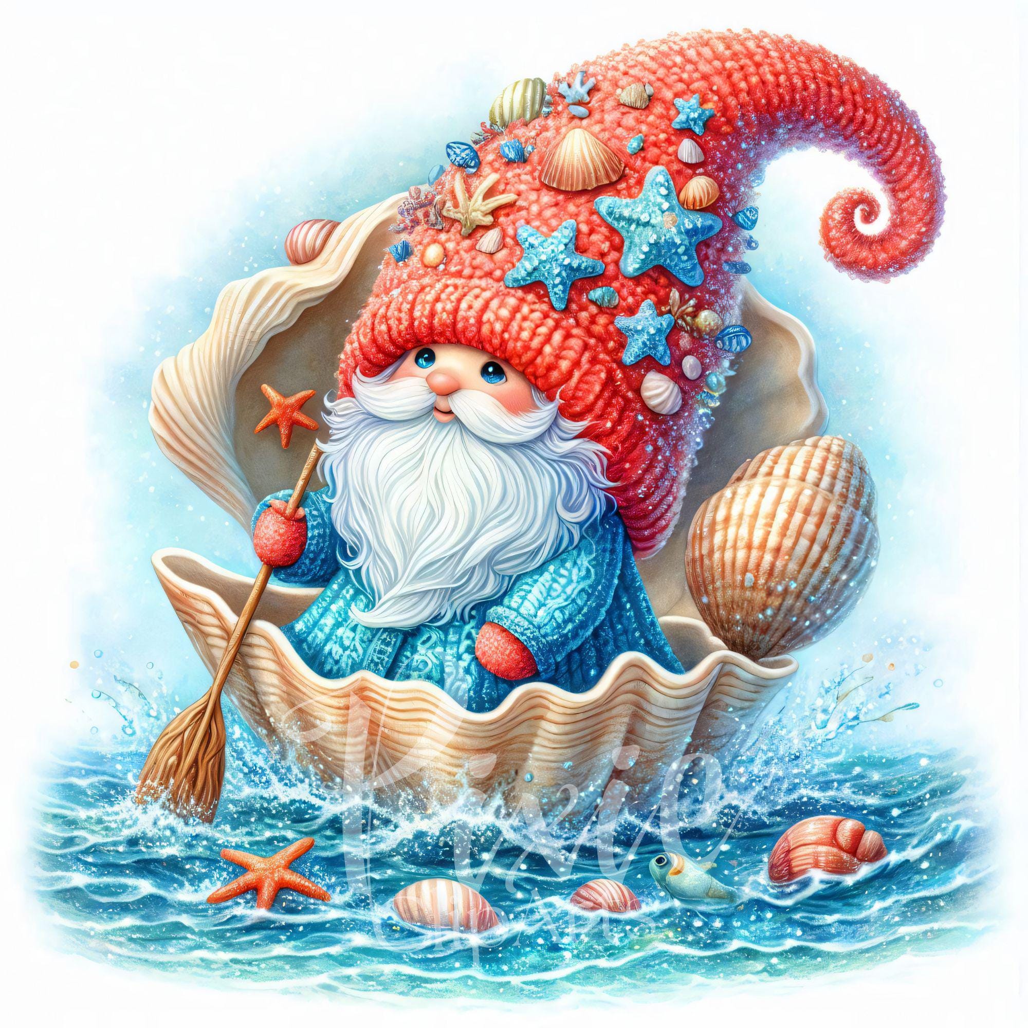 Seaside Gnome Clipart | Set of 10 High Quality 300DPI JPEG | Seashell ...