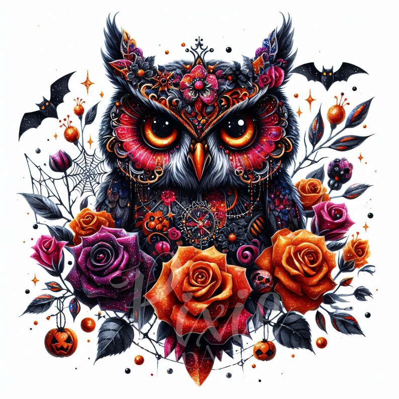 Halloween Owl Clipart | Set of 10 High Quality 300DPI JPG, Gilded Owl ...