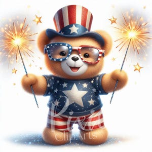 4th of July Patriotic Teddy Clipart | Teddy Bear Celebration | Set of ...