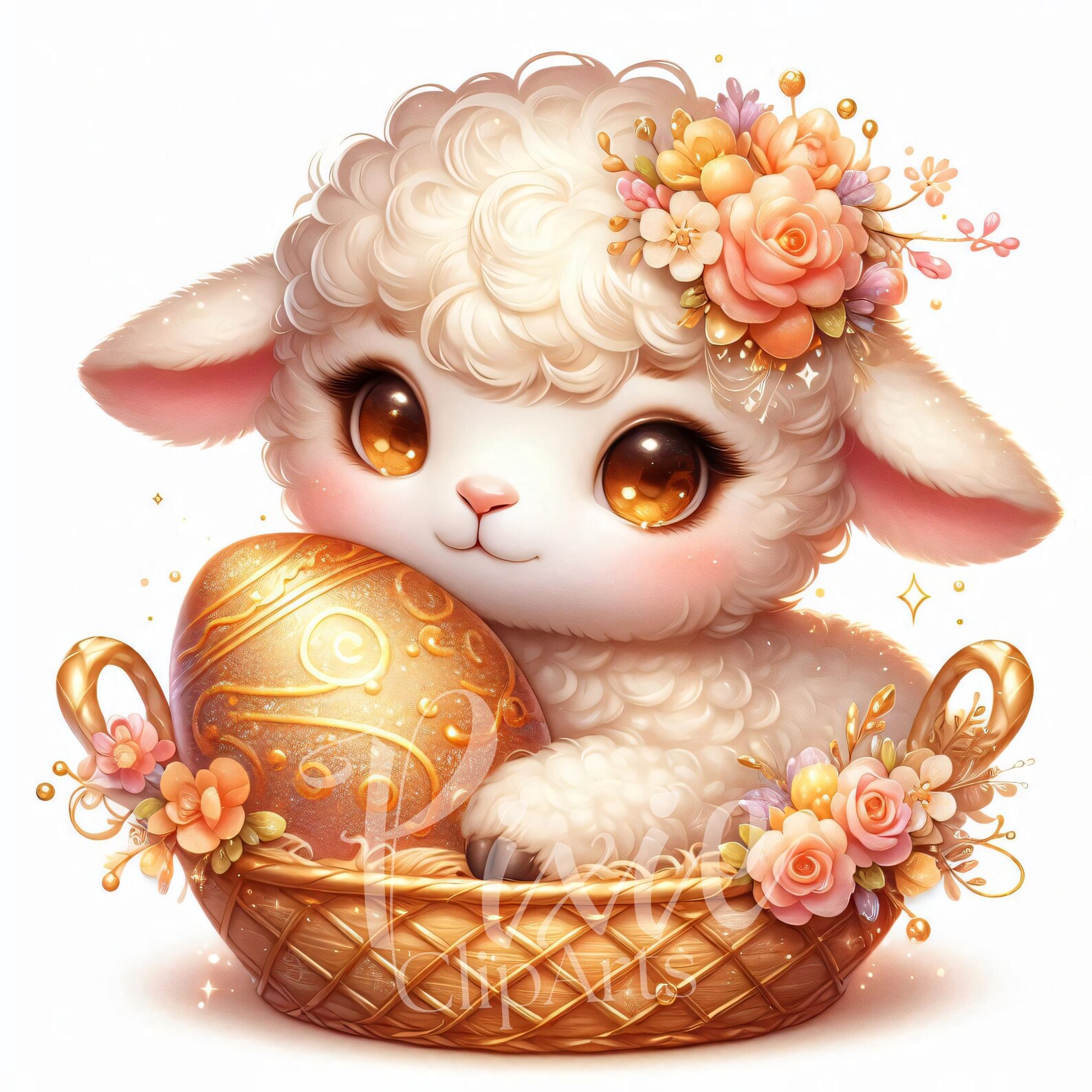Golden Easter Lamb Clipart , Rustic Easter Lamb Clipart Set - 8 High ...