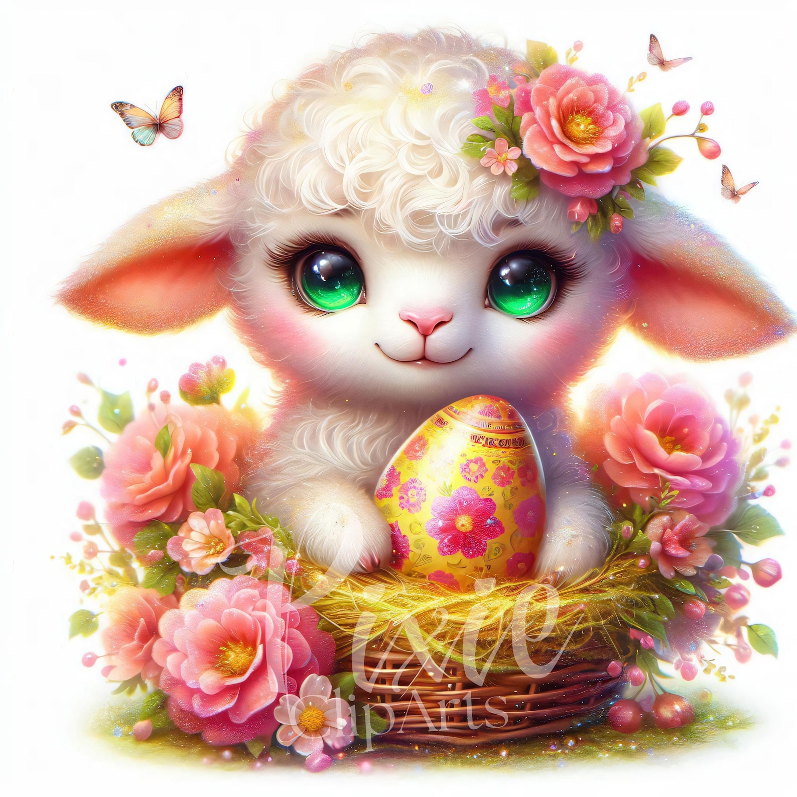 Floral Easter Lamb Clipart , Colorful Easter Lamb Clipart Set - 8 High ...