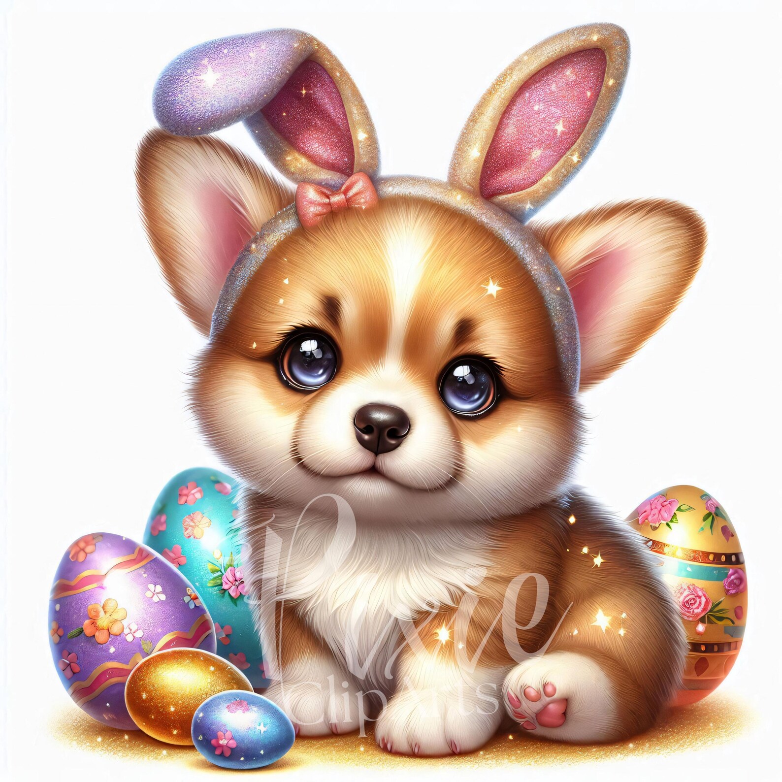 Easter Puppy Clipart | Spring Puppy on Bunny Ears Clipart | Set of 8 ...