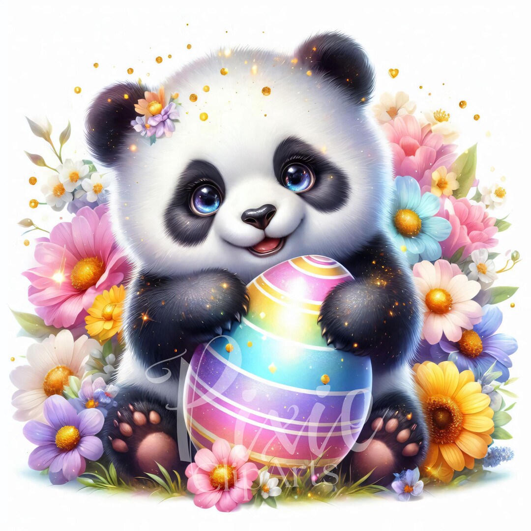 Easter Panda Clipart | Spring Flower Panda Clipart | Set of 8 High ...
