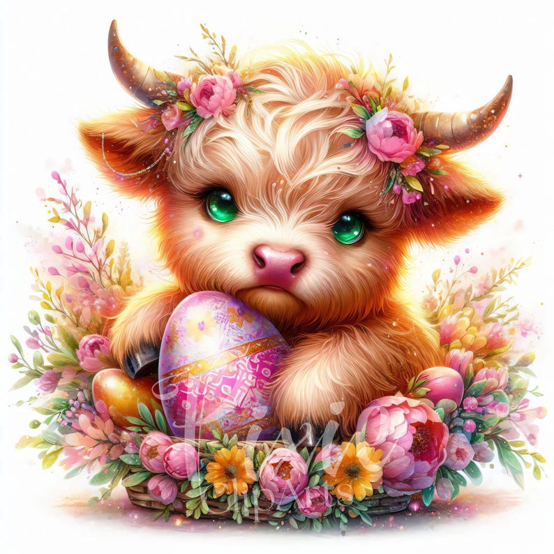 Highland Cow Easter Clipart | Set of 8 | High Quality 300 DPI JPEG ...