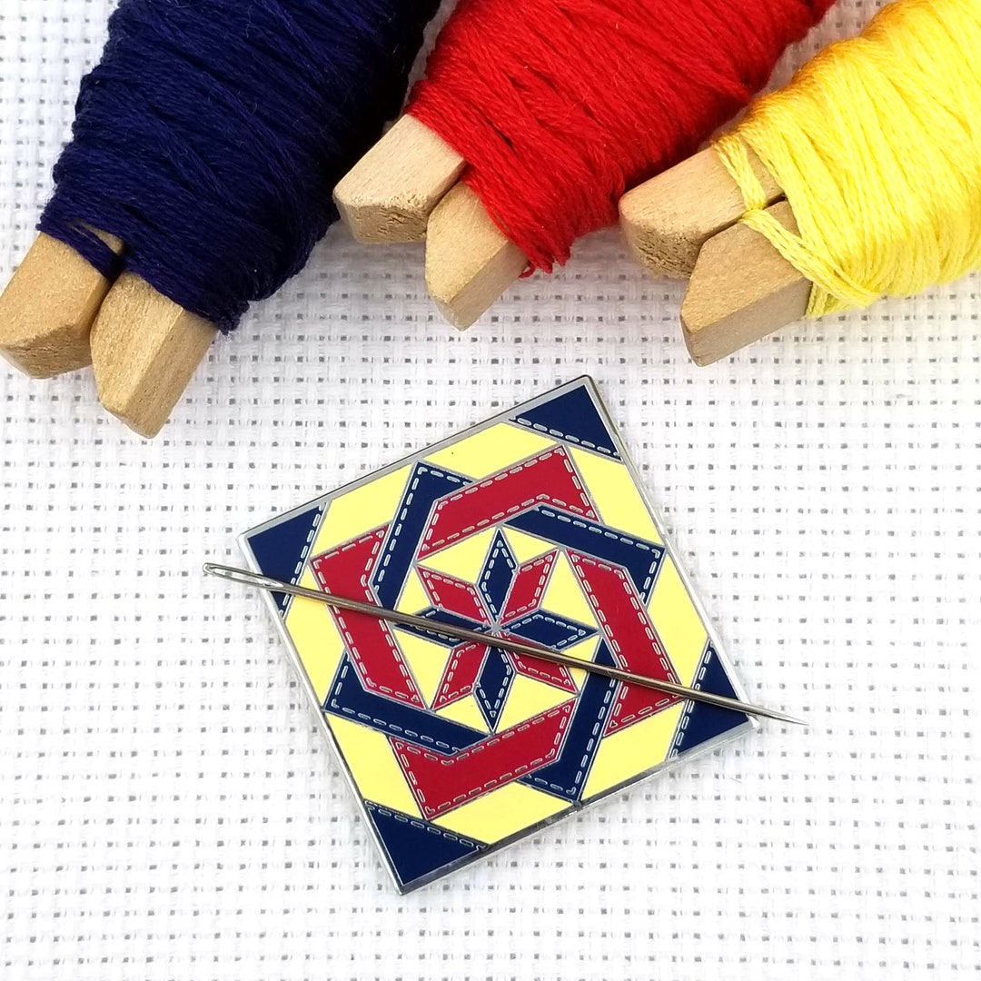 Labyrinth Star Quilt Block Needle Minder by Crafty Snail | Hard Enamel ...