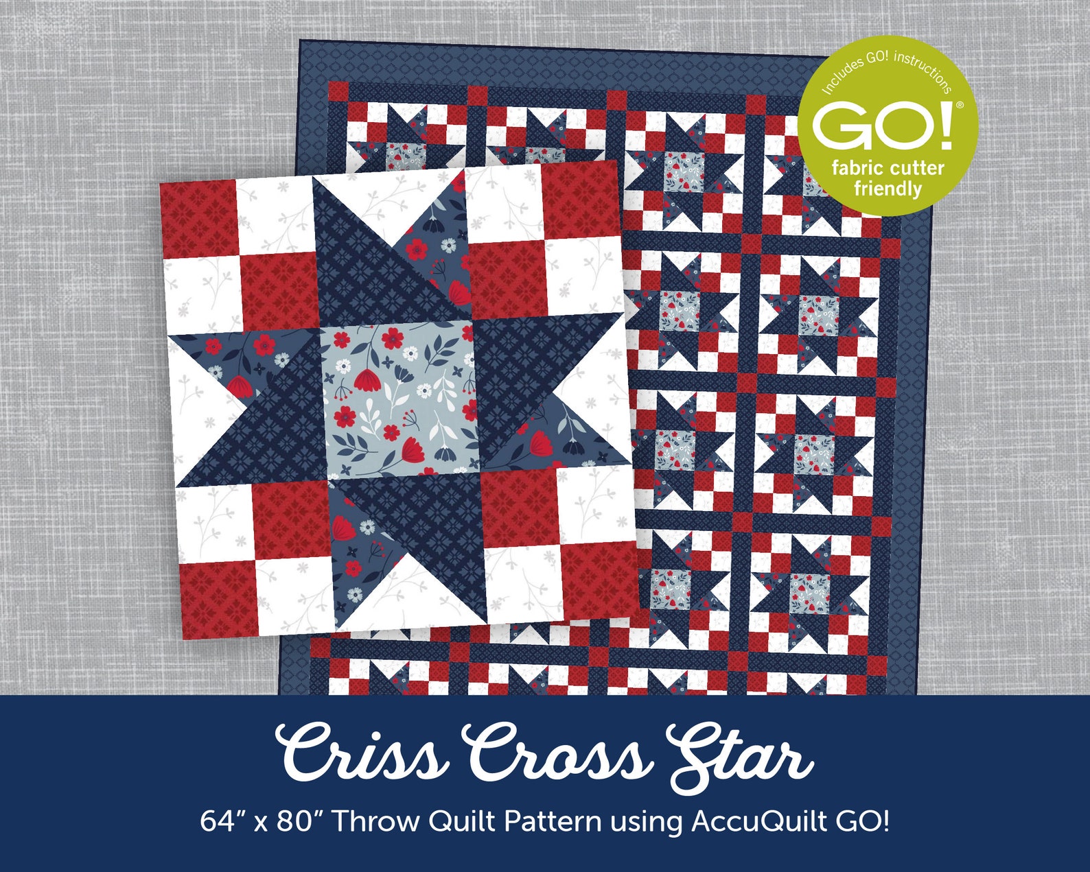 Criss Cross Star Accuquilt GO! Quilt Pattern 64" X 80" Throw (digital ...