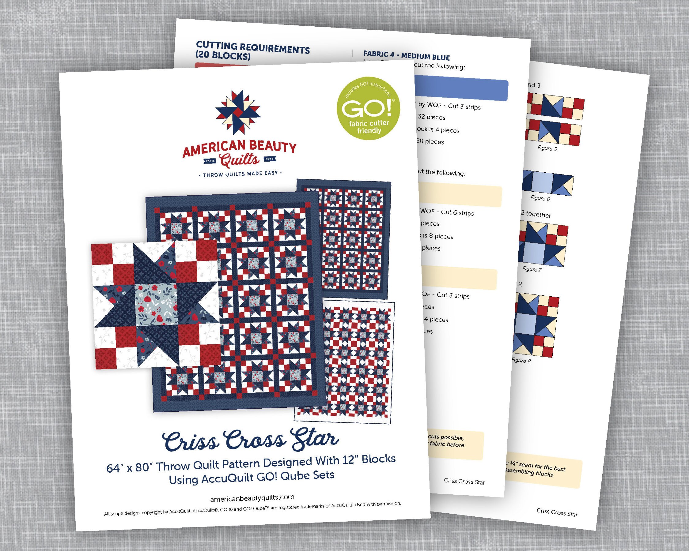Criss Cross Star Accuquilt GO! Quilt Pattern 64" X 80" Throw (digital ...