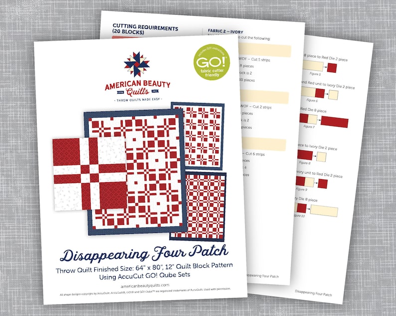 Disappearing Four Patch Accuquilt GO! Quilt Pattern 64" X 80" Throw ...