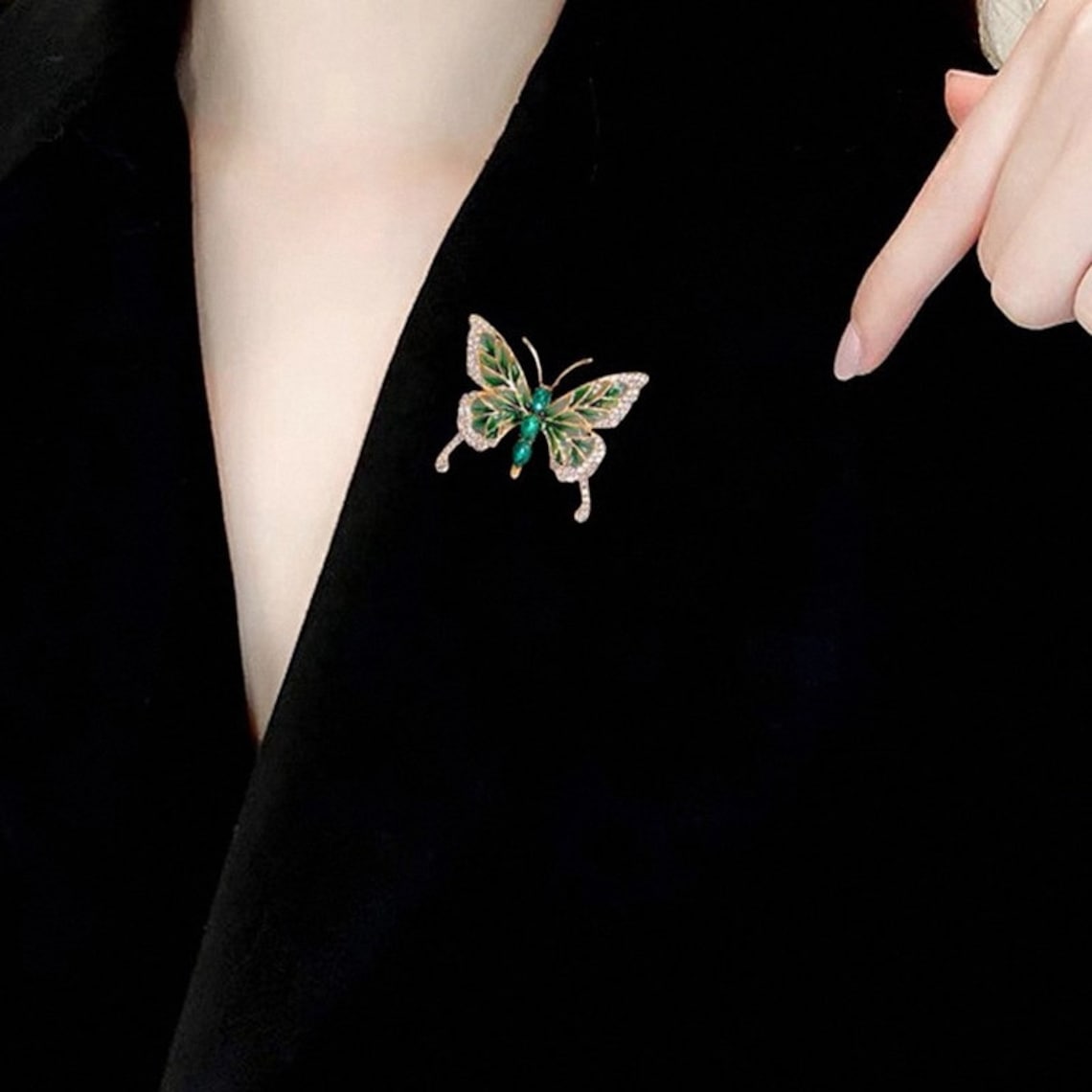 Green Crystal Butterfly Brooch Badge Brooch butterfly Lapel Pinanimal ...