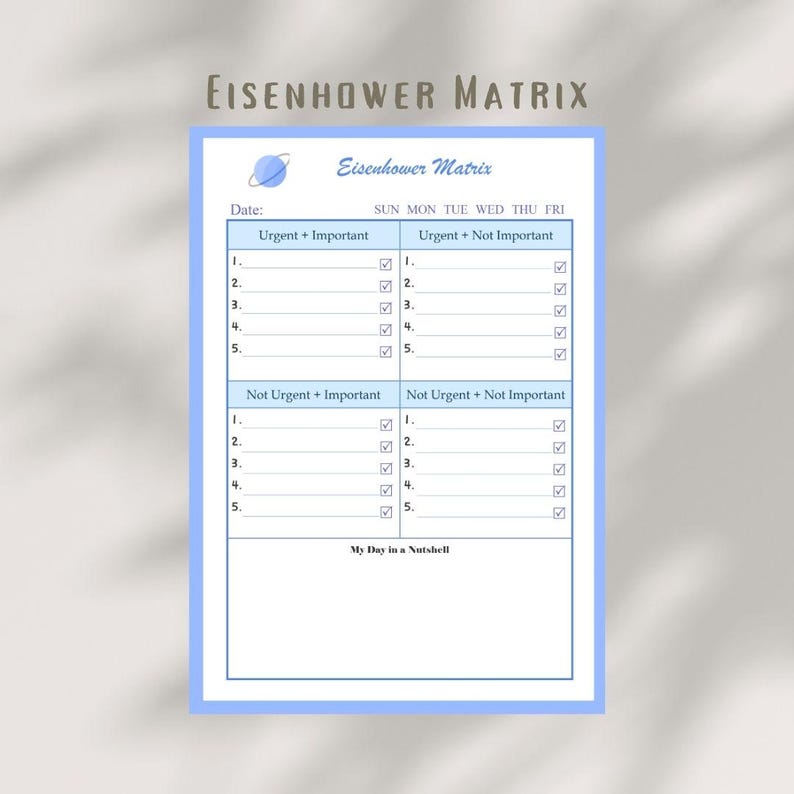 Eisenhower Matrix Printable PDF – Task Priority Tracker, Urgent ...