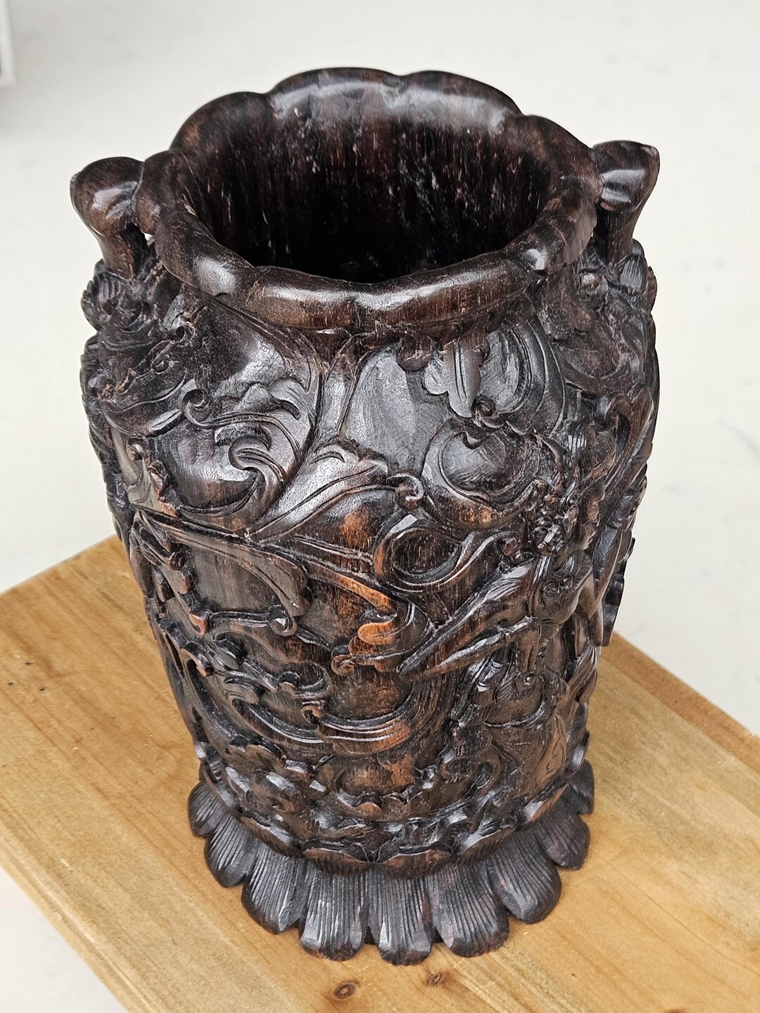 Vintage Indonesian Hand Carved Wooden Vase - Etsy