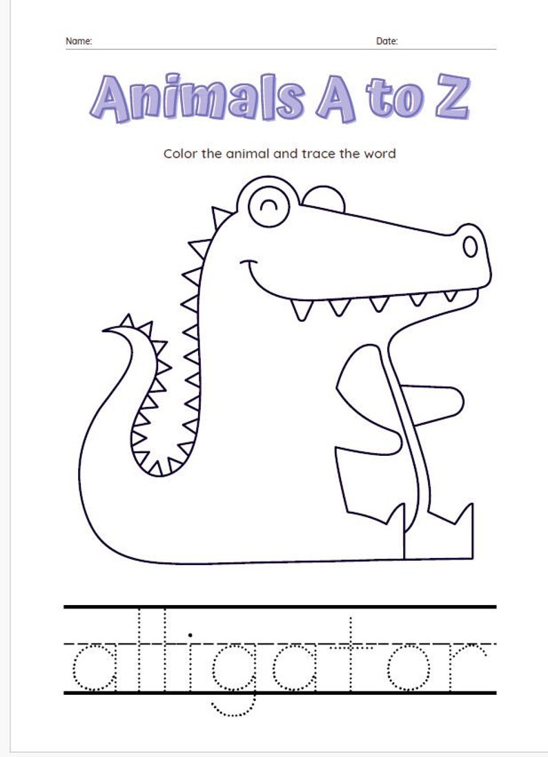 Animals Alphabet A to Z Colouring Worksheets - Etsy