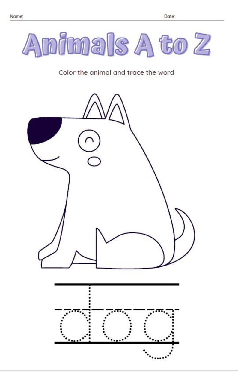 Animals Alphabet A to Z Colouring Worksheets - Etsy