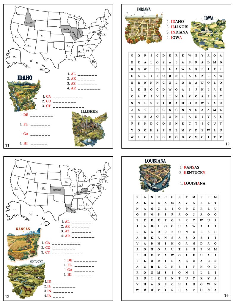 USA States Worksheet: Alphabetical States Learning Activity (printable ...