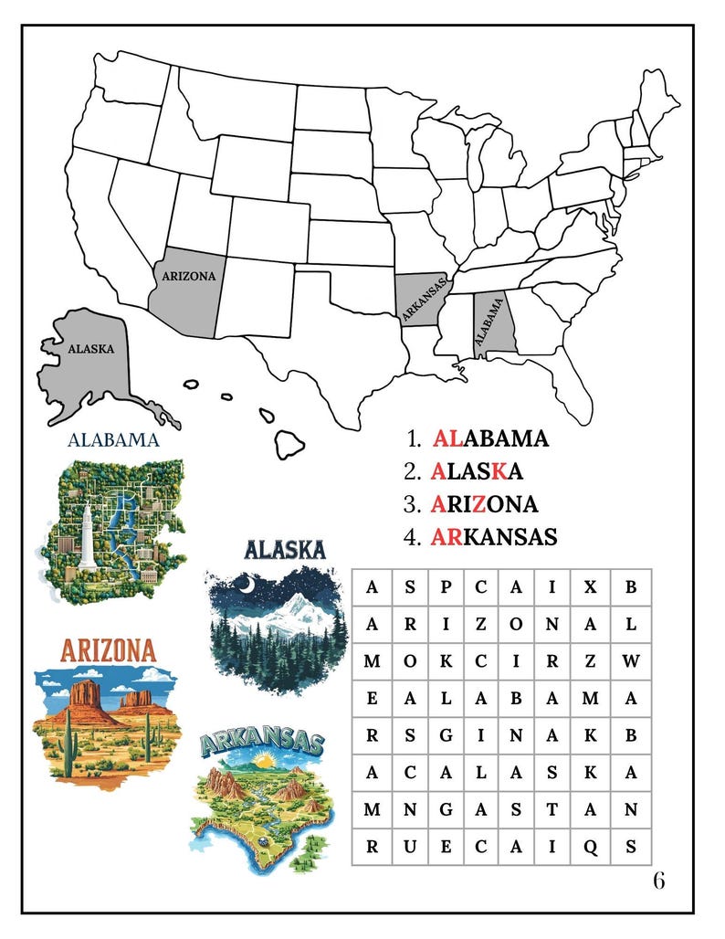 USA Map Worksheet: Alphabetical States Learning Activity (printable PDF ...