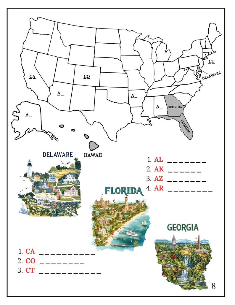 USA Map Worksheet: Alphabetical States Learning Activity (printable PDF ...
