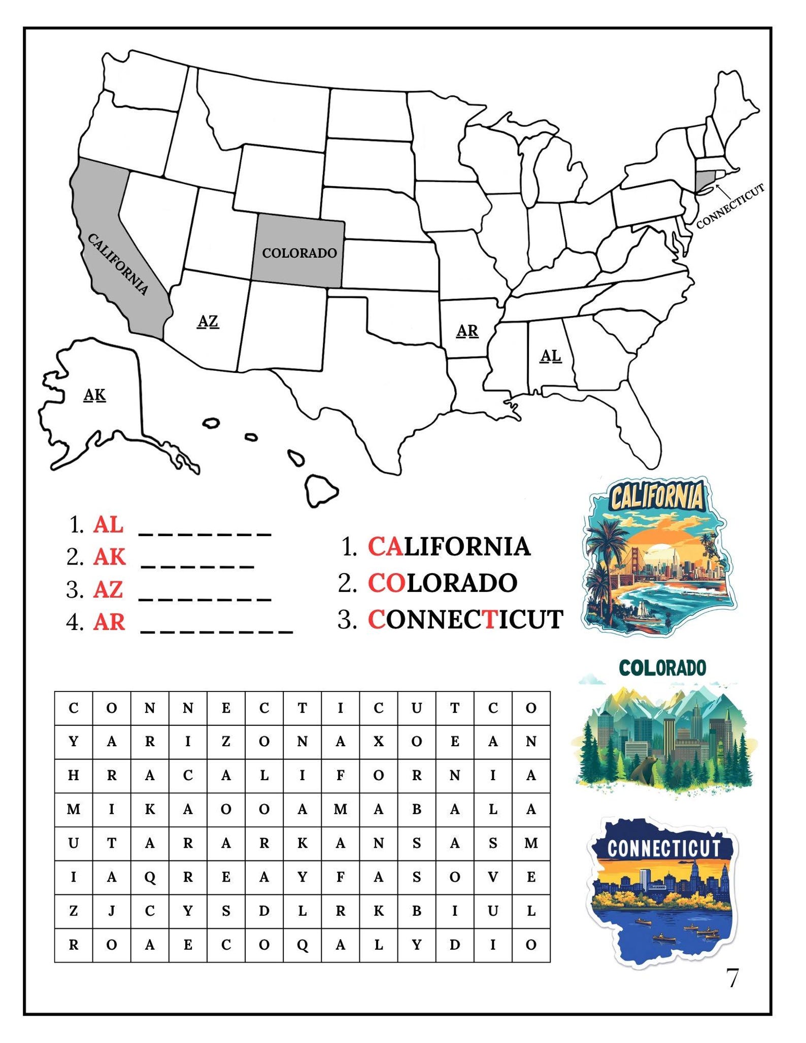 USA Map Worksheet: Alphabetical States Learning Activity (printable PDF ...
