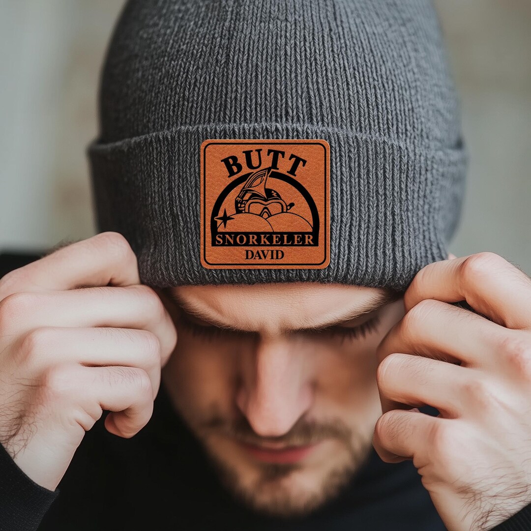 Engraved Funny Beanie Leather Patch Hat, Butt Snorkeler Winter Hat for ...