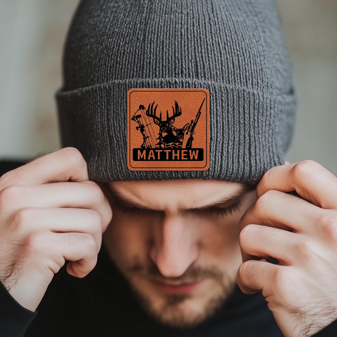 Custom Deer Hunter Beanie Hat, Personalized Bow and Hunting Rifle ...