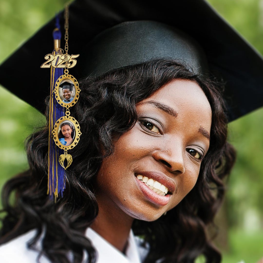 Custom Graduation Tassel Photo Charm With Angel Wings, Memorial ...