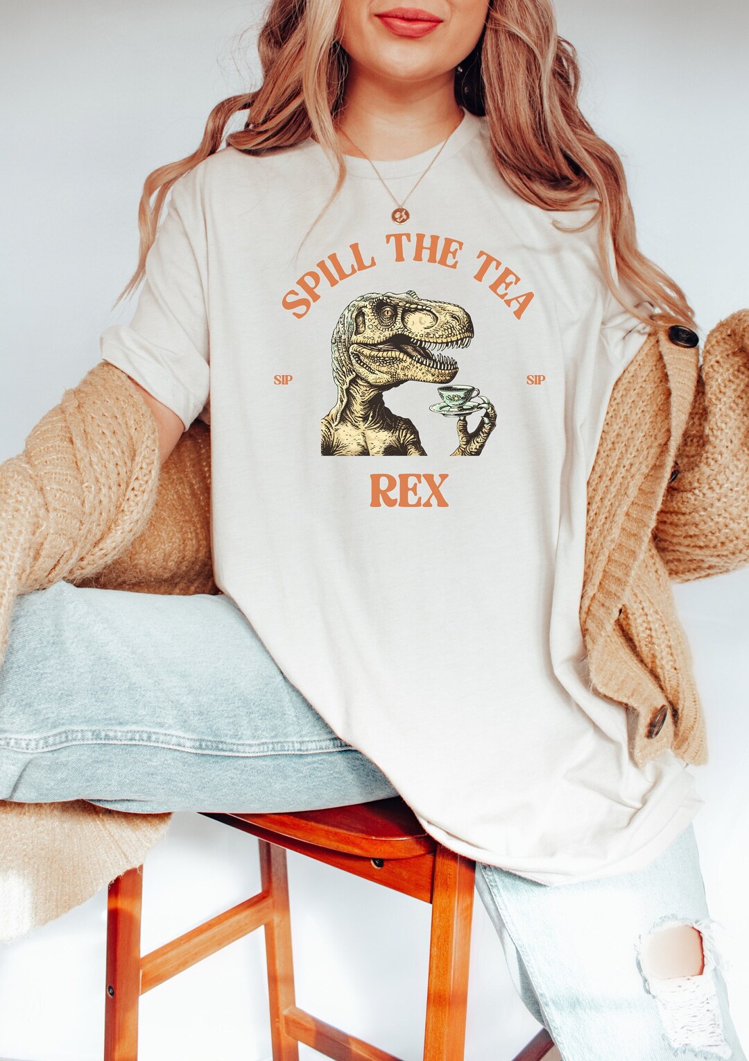 Spill the Tea-rex T-shirt Retro Style T-rex Sipping Tea Comfort Colors ...