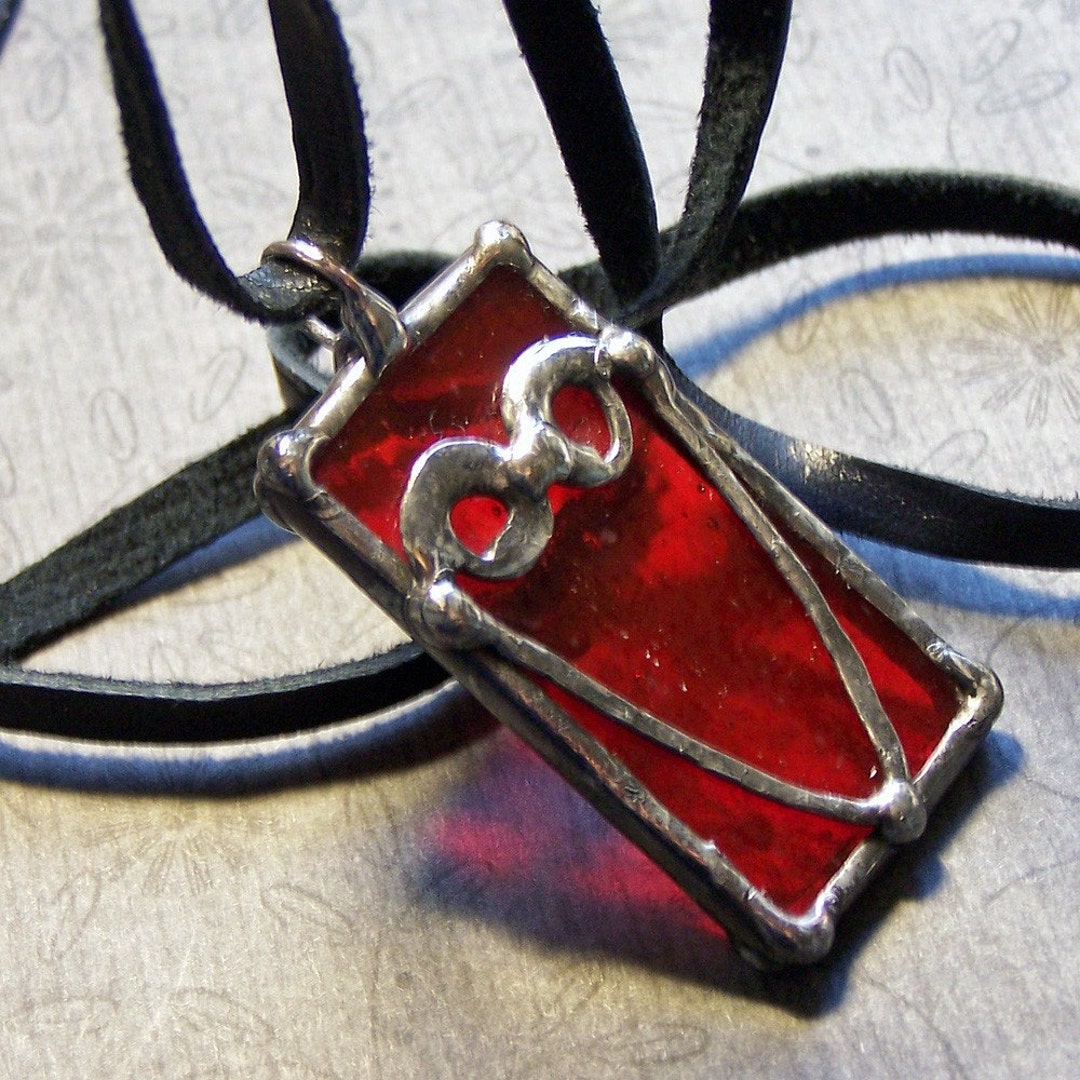 Art Glass Pendant, Stained Glass, Red Soldered Charm, Hand Forged Heart ...