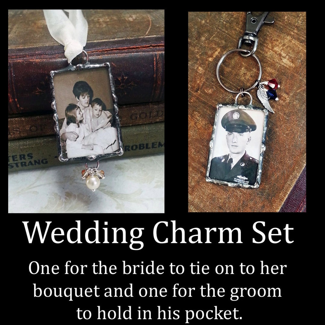 Memorial Wedding Charms Set of 2, Bride Charm & Groom Charms, Bouquet ...
