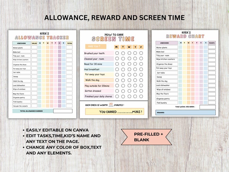 Chore Chart Printable |reward Chart | Weekly Chore Chart | Kids ...