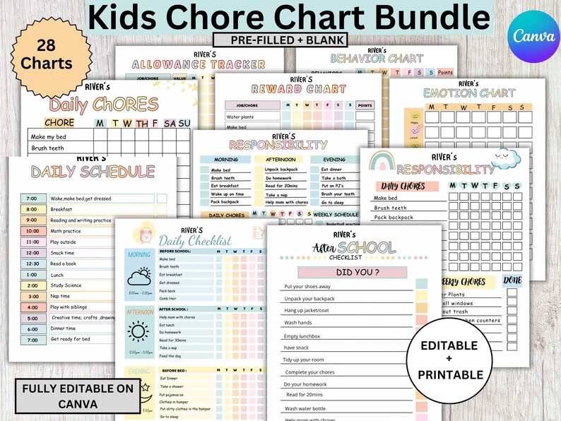 Chore Chart Printable |reward Chart | Weekly Chore Chart | Kids ...