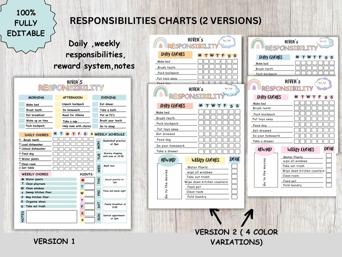 Chore Chart Printable |reward Chart | Weekly Chore Chart | Kids ...