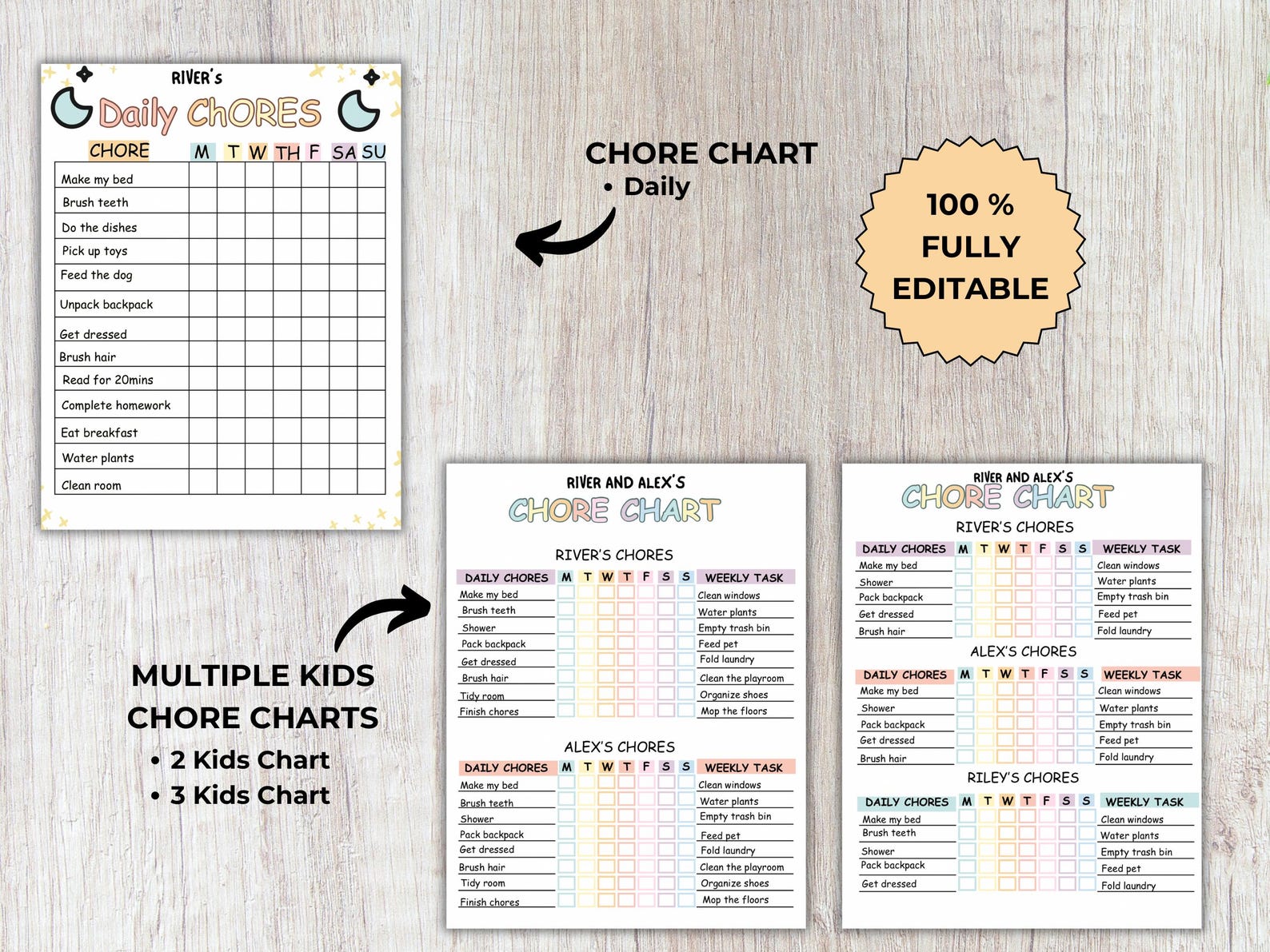 Chore Chart Printable |reward Chart | Weekly Chore Chart | Kids ...
