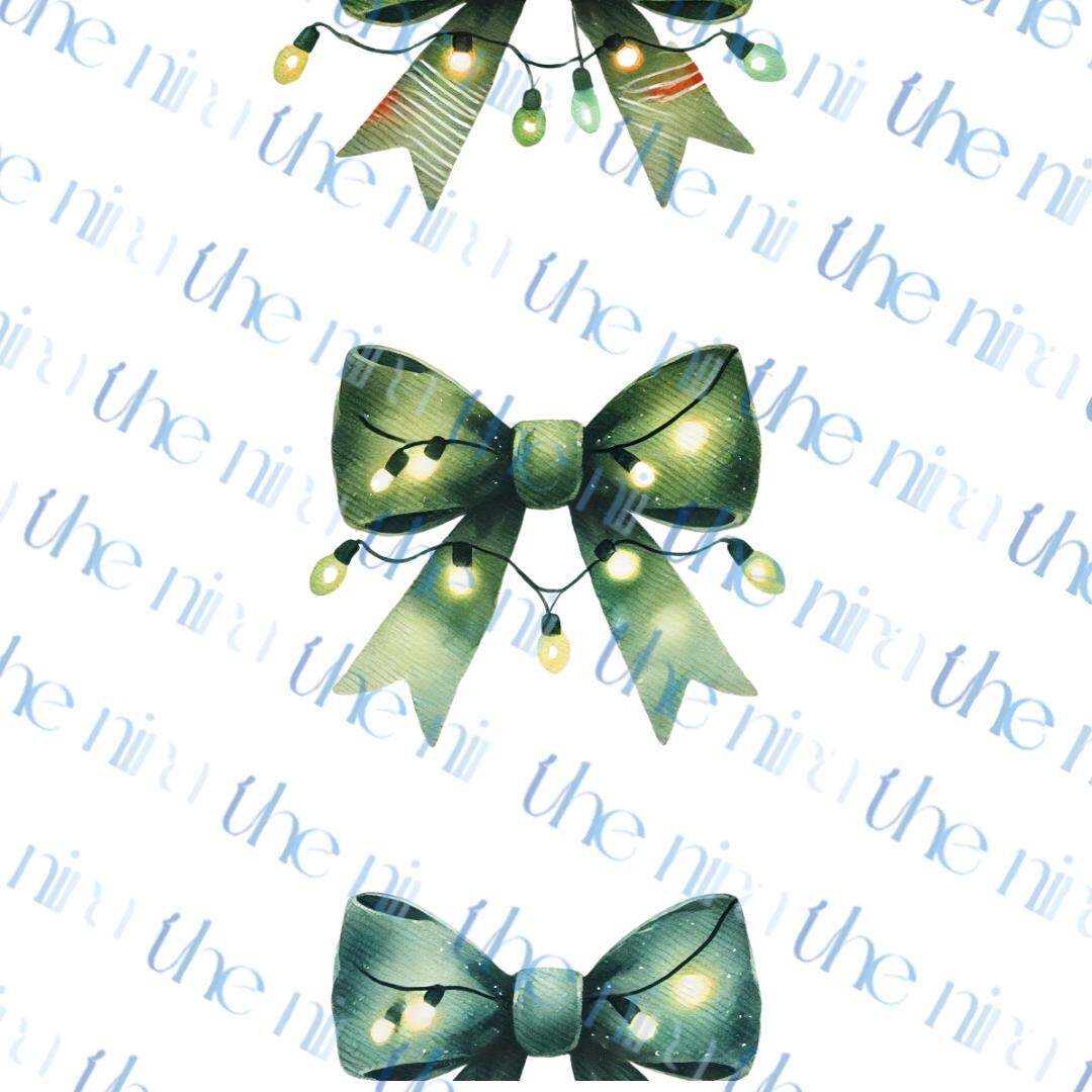 Elegant Christmas Bow Clipart Green Ribbon With String Lights Festive ...