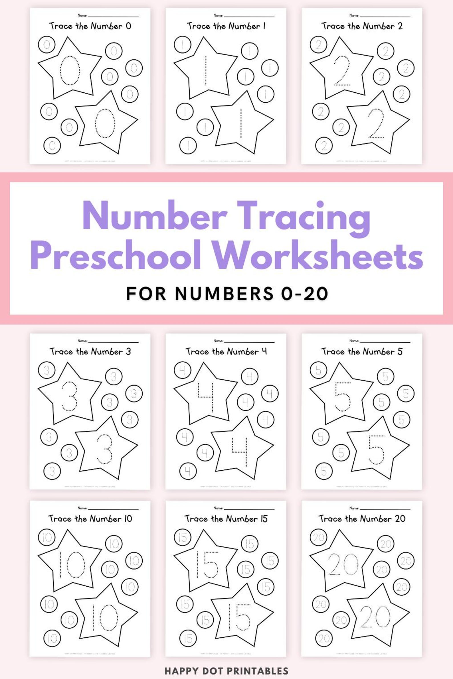 0-20 Number Tracing Worksheets, Preschool Printable, Pre-k Writing ...