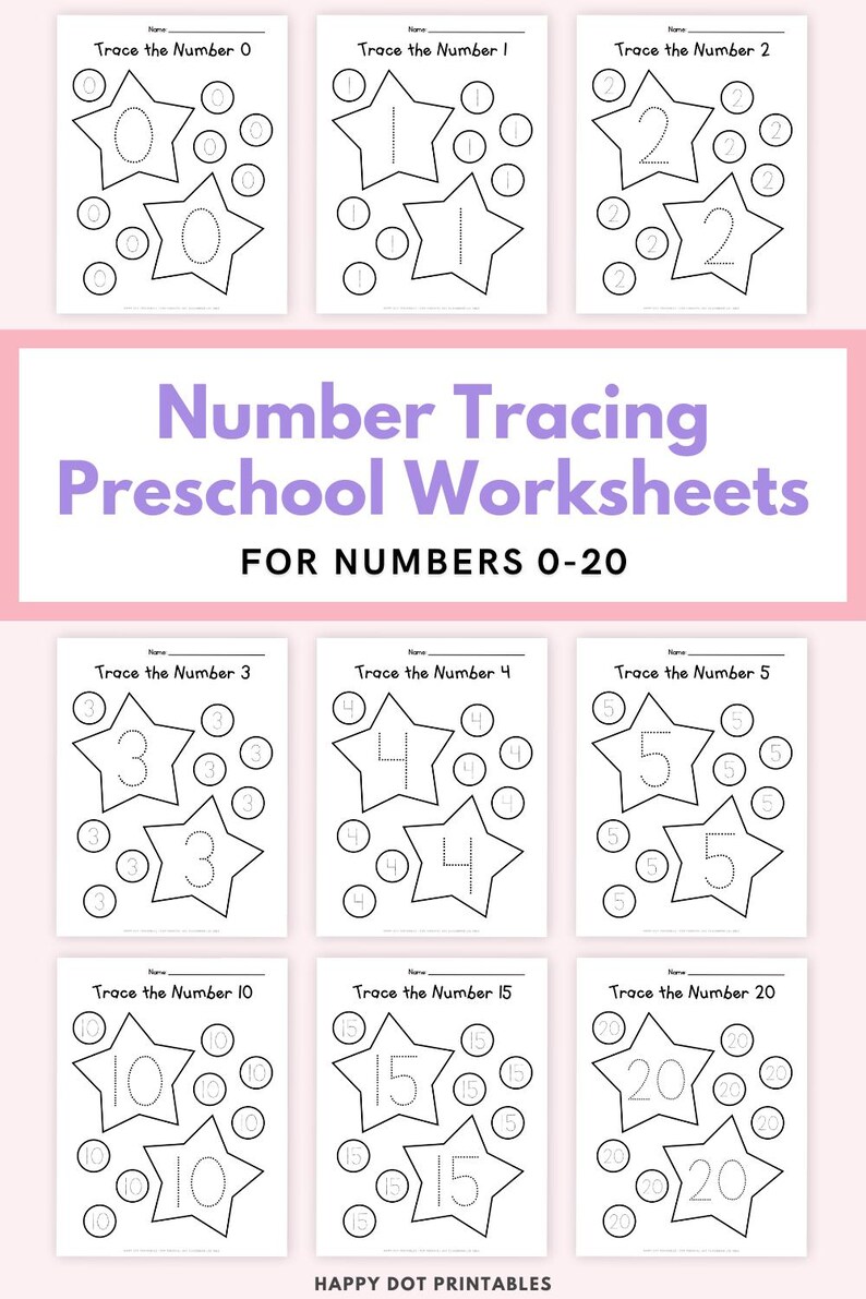 0-20 Number Tracing Worksheets, Preschool Printable, Pre-k Writing ...